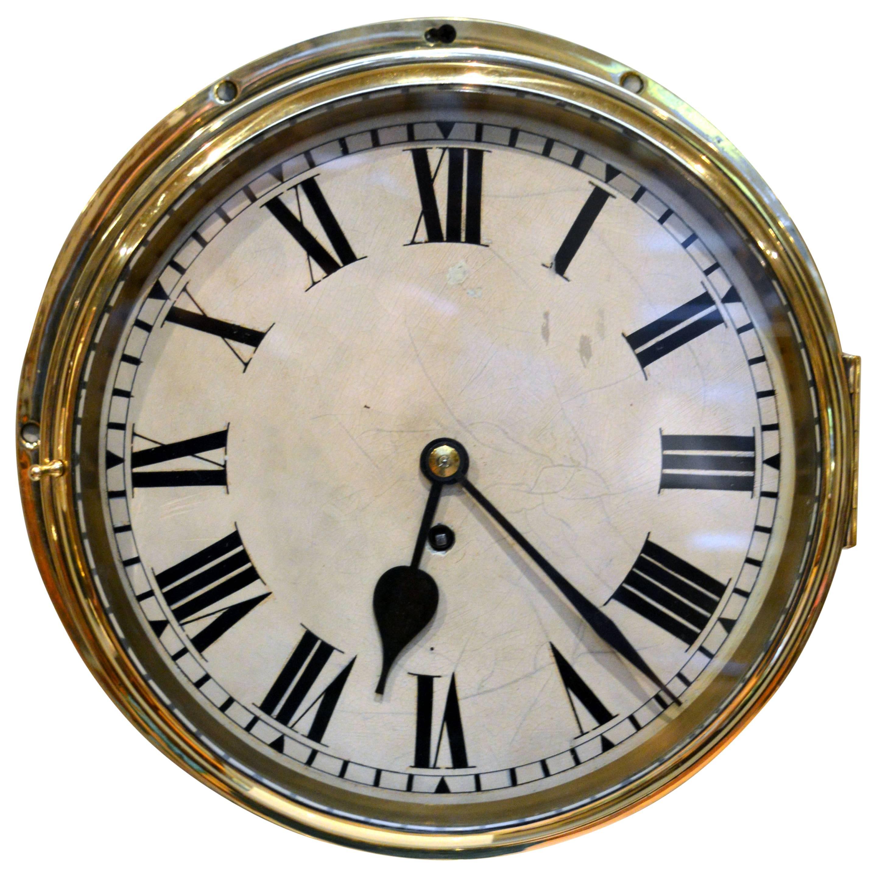 Large Brass Ships Bulkhead Clock at 1stDibs