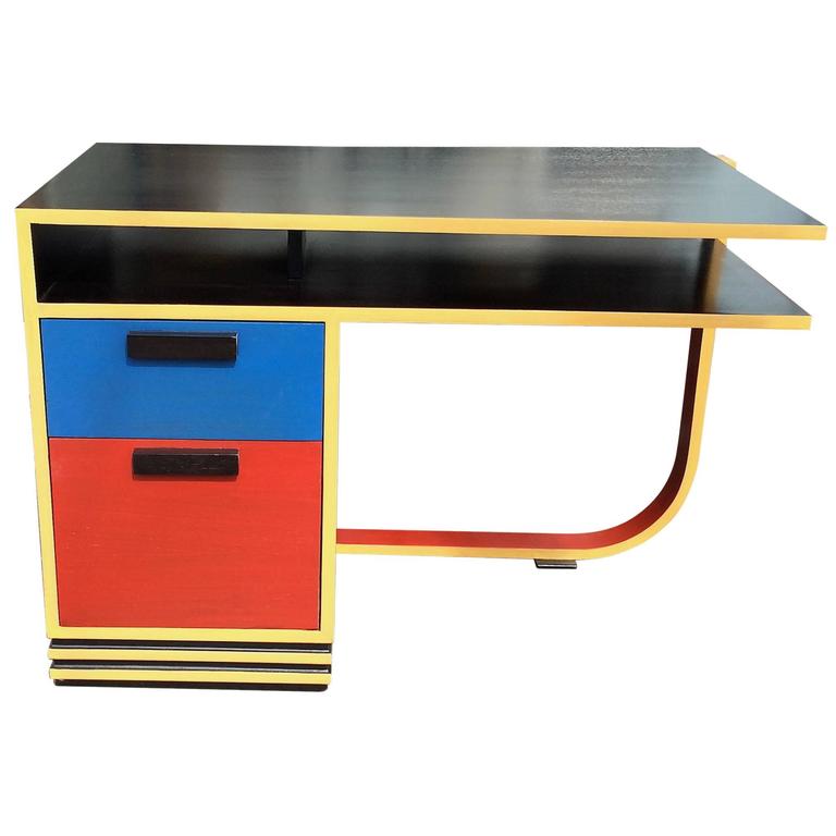 Color Block Mid-Century Desk in the Manner of Gerrit Rietveld at 1stDibs
