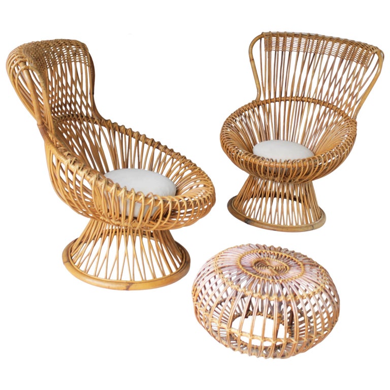 Pair of Margherita's and Ottoman by Franco Albini for Bonacina at 1stDibs