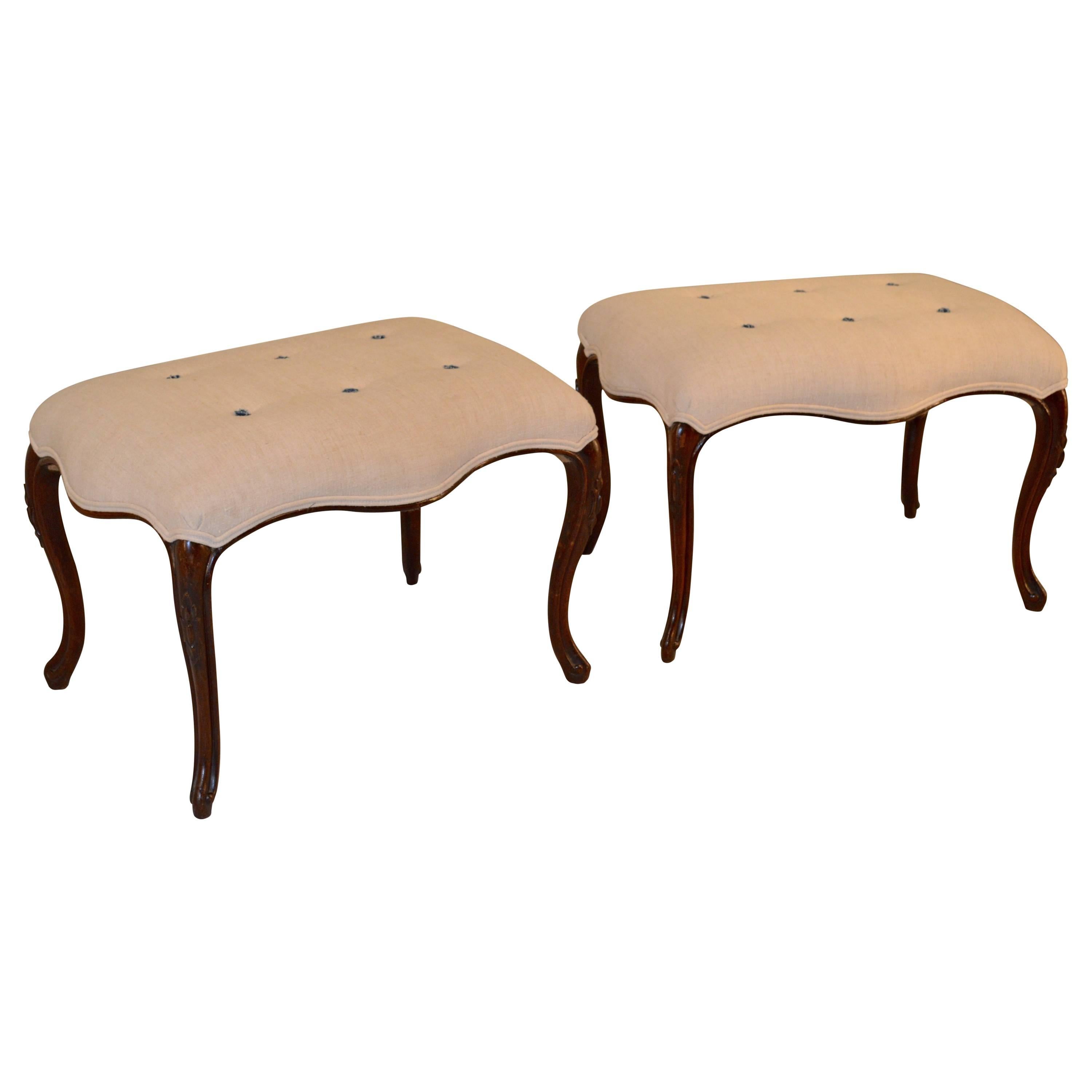 Fine French Art Nouveau Upholstered Mahogany Bench For Sale at 1stDibs