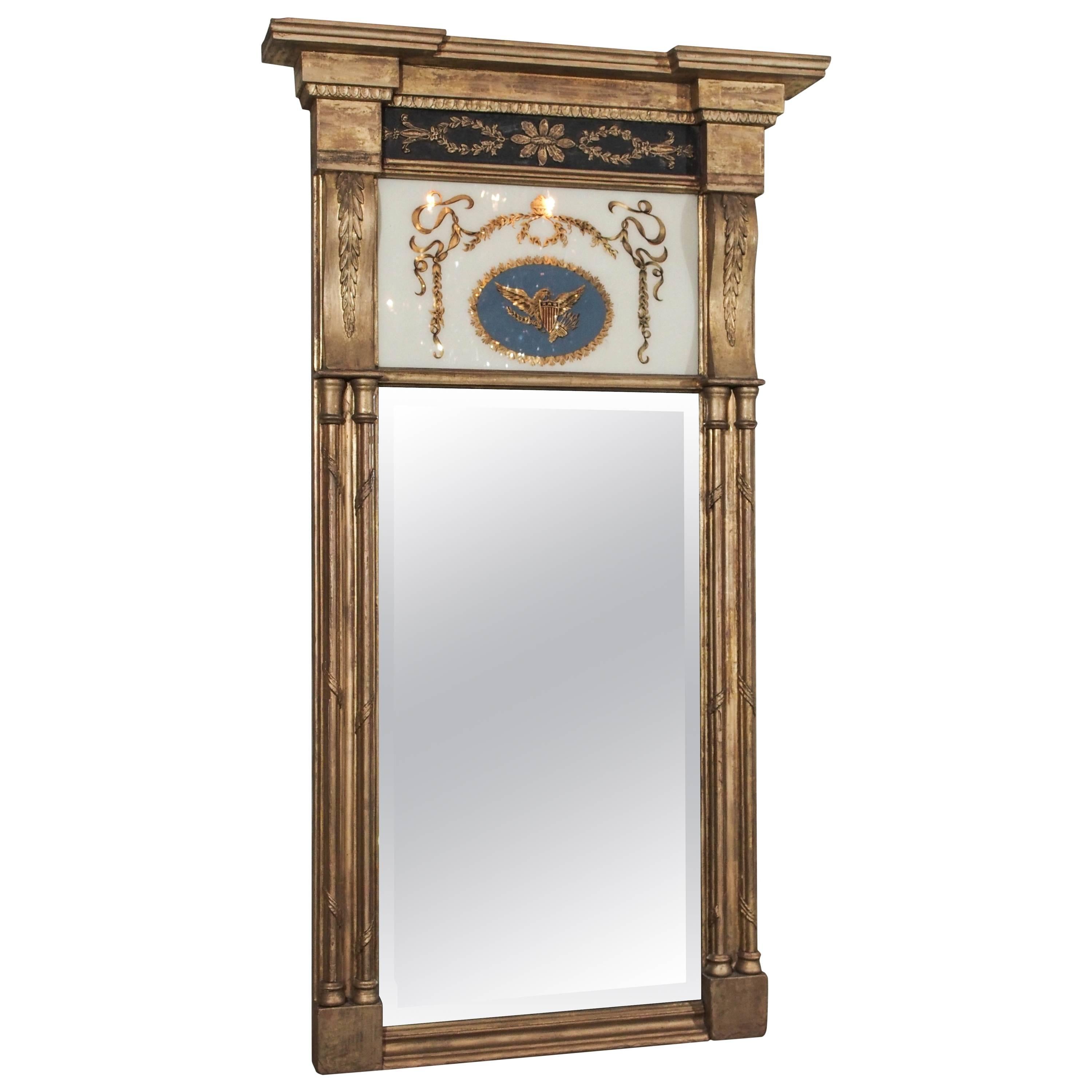 antique American Federal tabernacle mirror with eglomise at 1stDibs