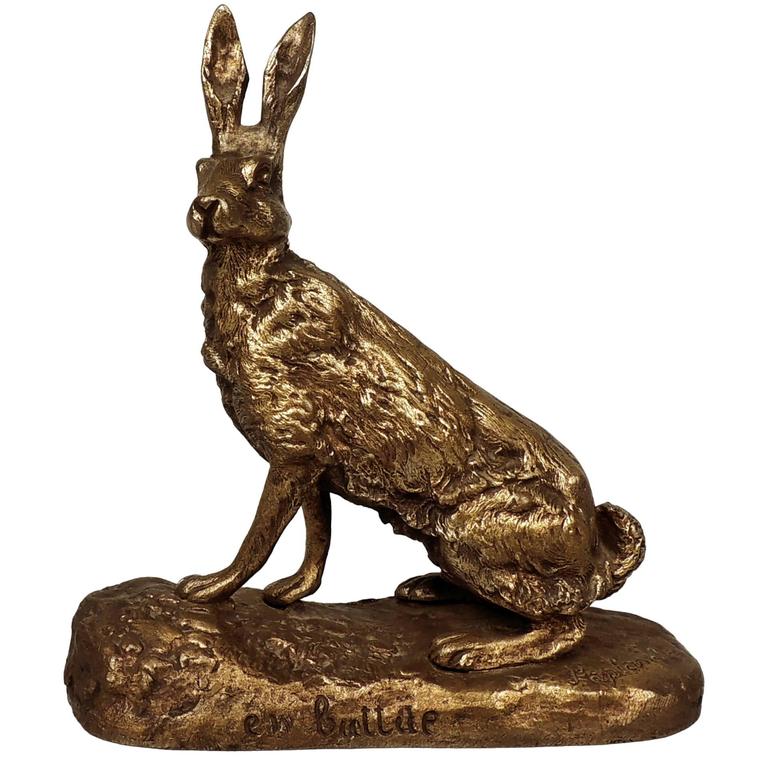 French Gilt Bronze Rabbit Sculpture, "En Battue," After Pierre-Albert ...