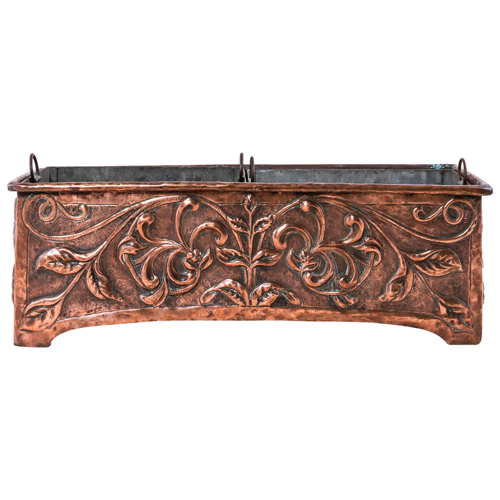 Art Nouveau Period Copper Repousse jardinière or Planter with Holly ...