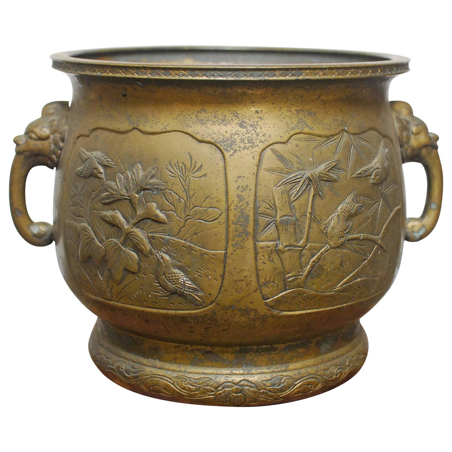 Japanese Bronze Meiji Period Urn Planter For Sale at 1stdibs