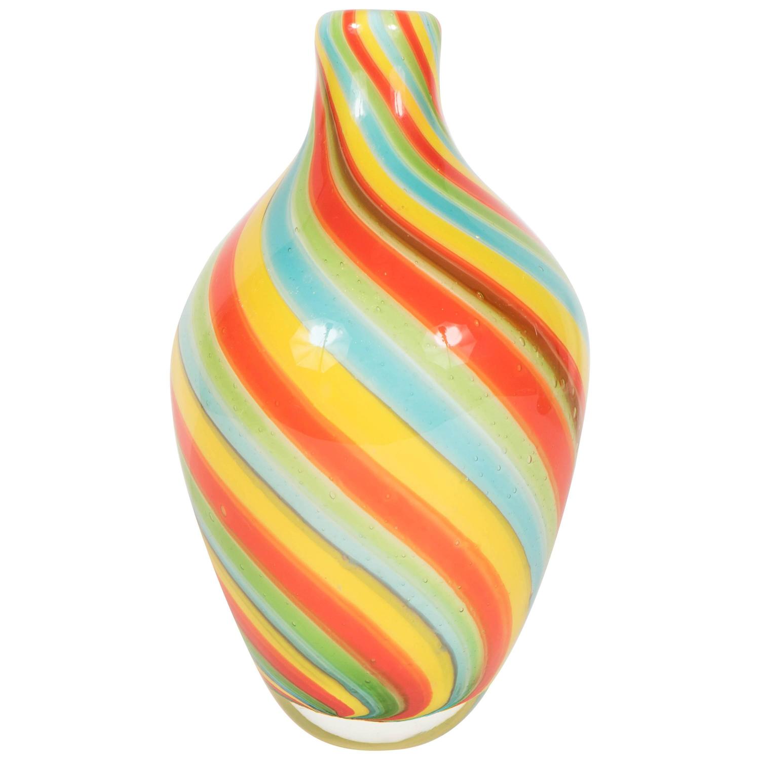 Radiant Murano Vase In Multi Colored Winding Striped Glass For Sale At 1stdibs
