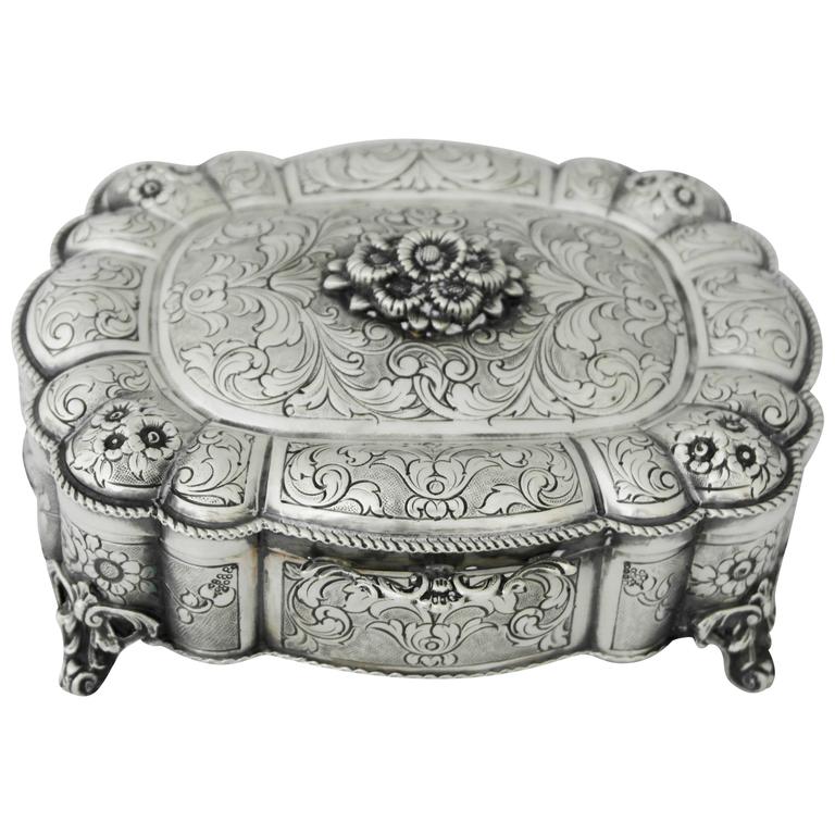 Incredible Large Silver Footed Box, Italy, circa 1935 SUPERBLY ETCHED ...