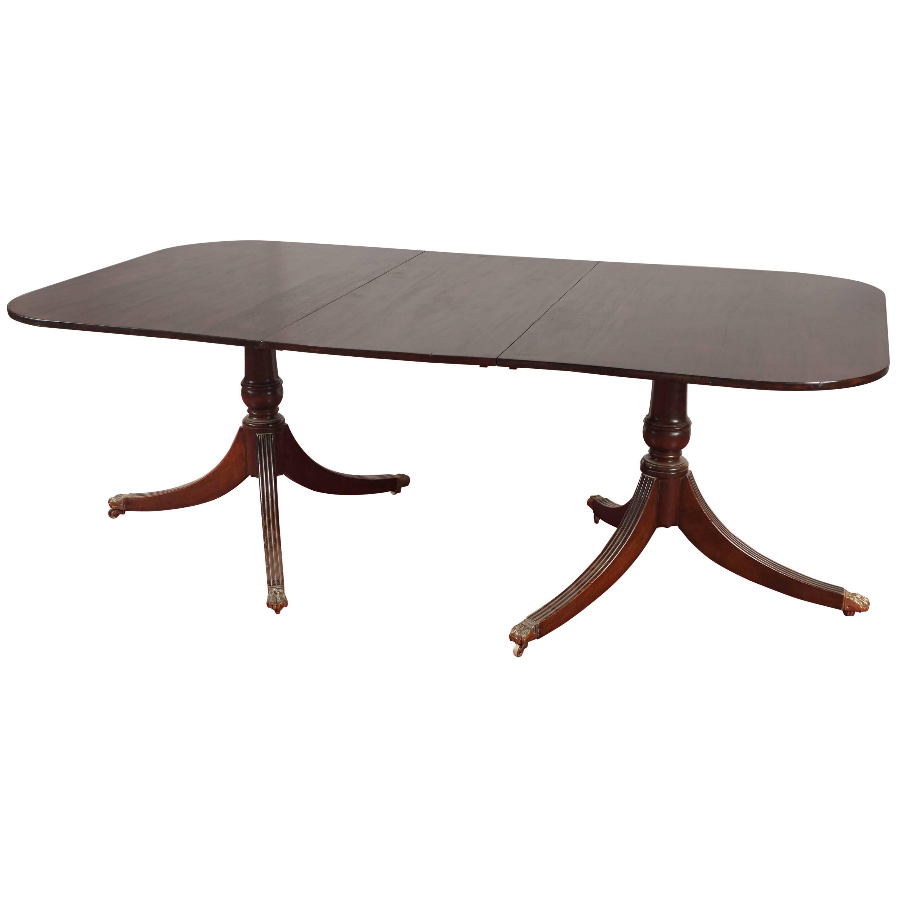 Double Pedestal Dining Table/ One Leaf at 1stDibs
