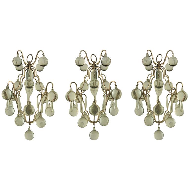 Set of Three Small, Unusual 'Ball' Drop Chandeliers at 1stDibs