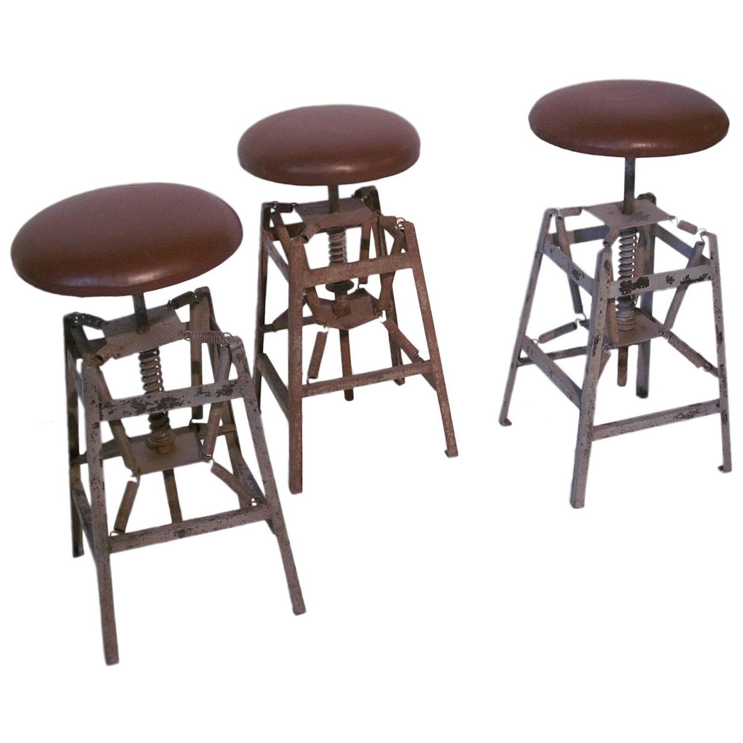 Set of Industrial Spring Stools at 1stdibs