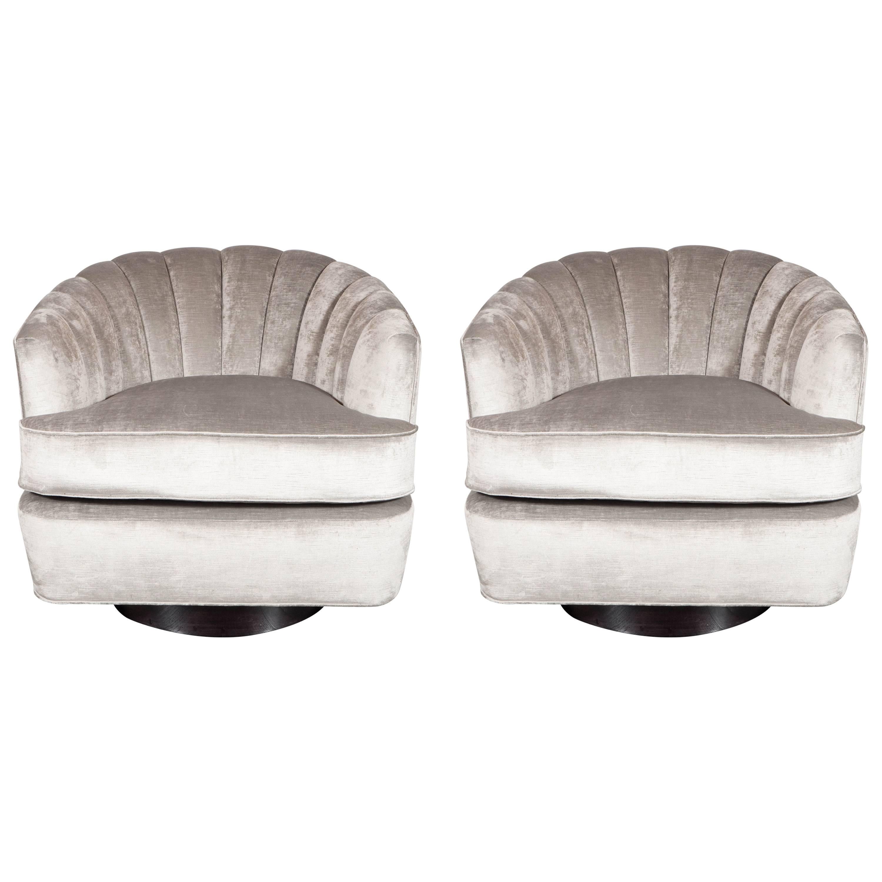 Pair of Mid-Century Modernist Channel Back Swivel Chairs by Milo ...