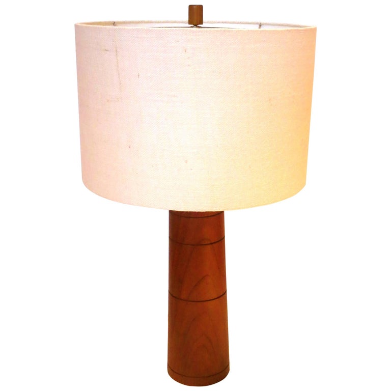 Danish Modern solid dark teak tall column table lamp at 1stDibs