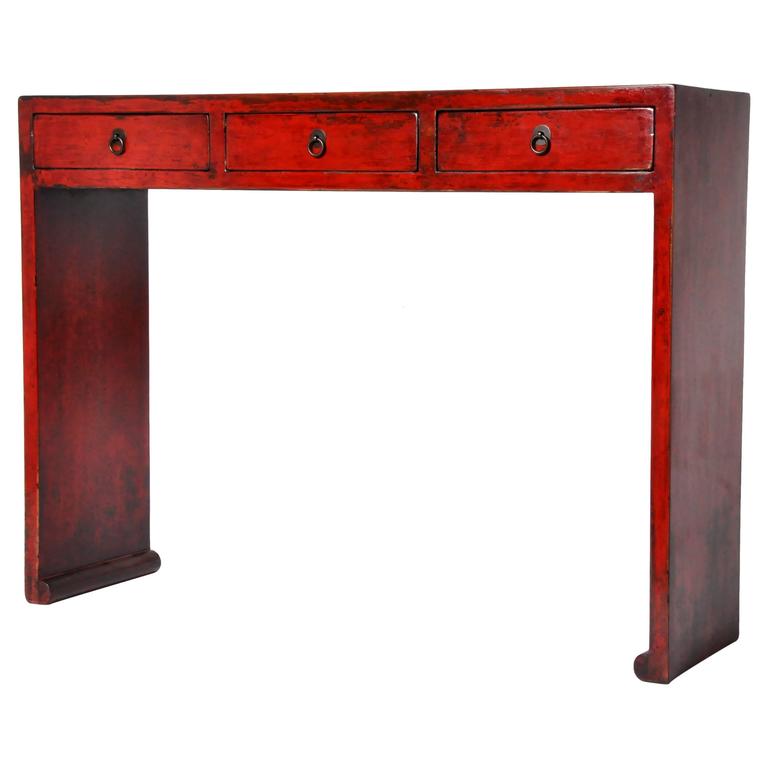 Chinese Narrow Rectangular Table with Three Drawers at 1stDibs