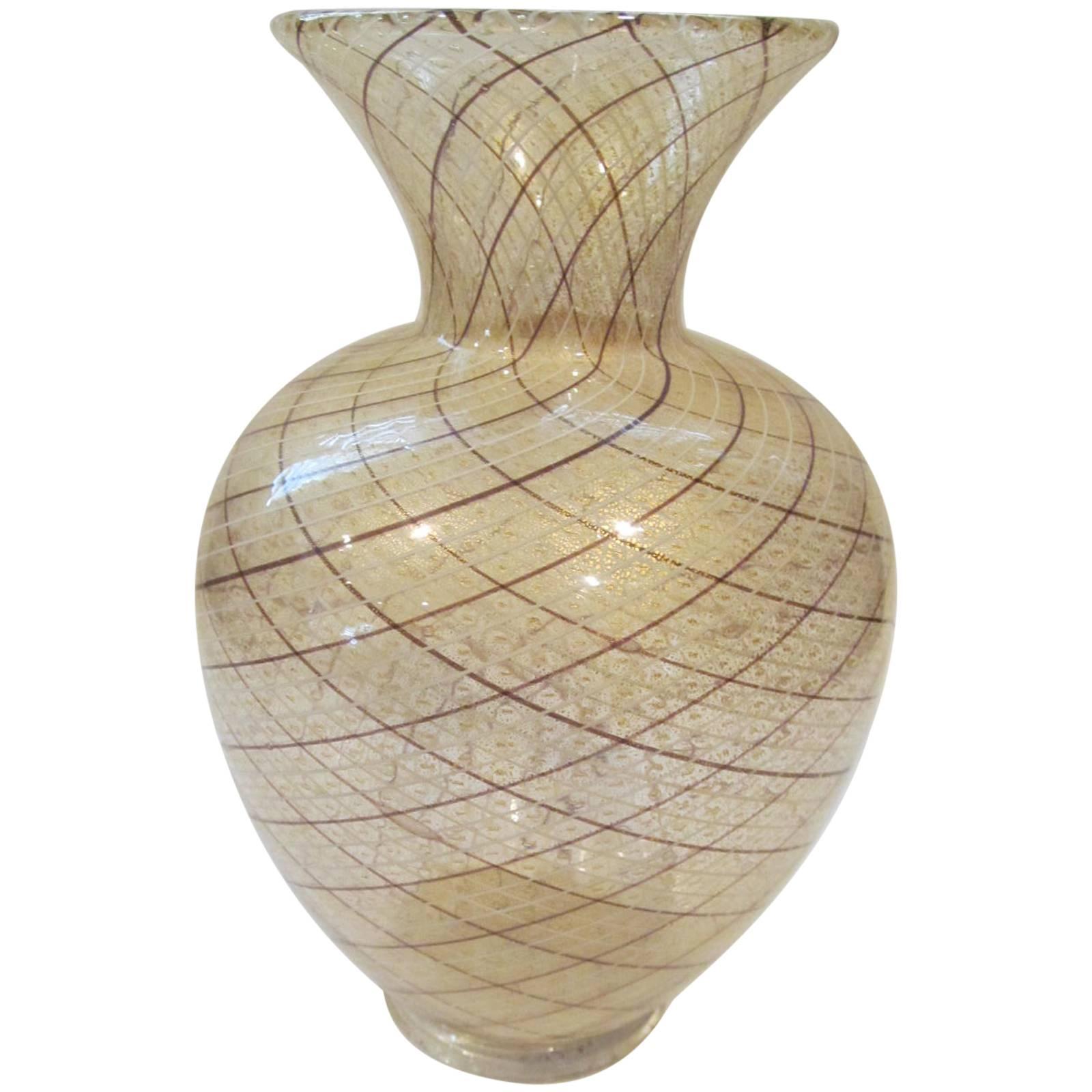 Archimede Seguso Gold Murano Reticello Glass Vase at 1stDibs