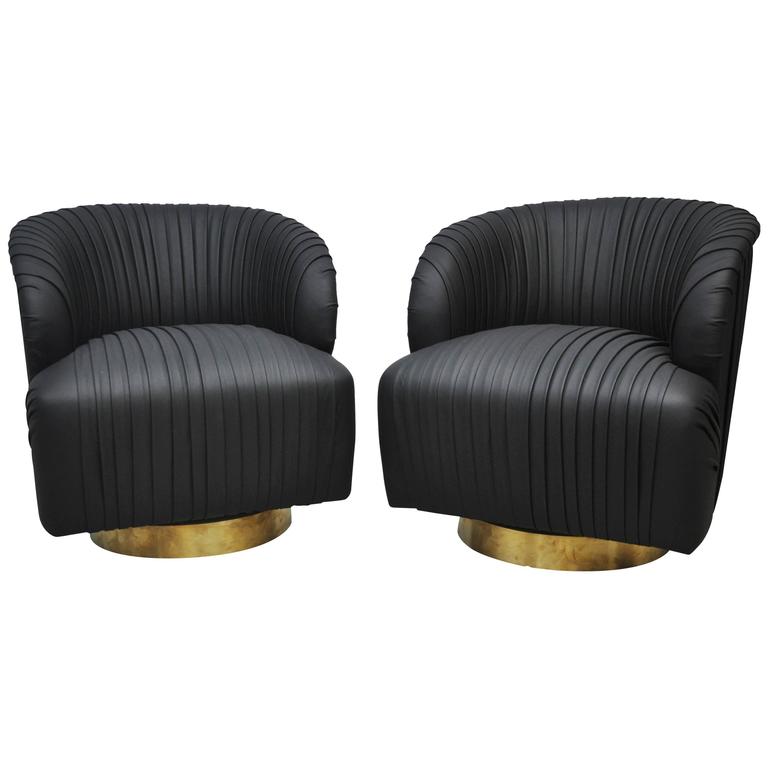 Pleated Leather and Brass Swivel Chairs at 1stDibs | pleated leather ...
