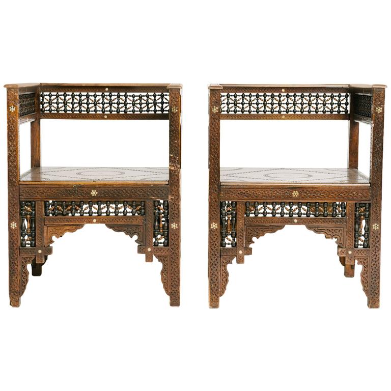Pair of Carved Moroccan Chairs at 1stDibs