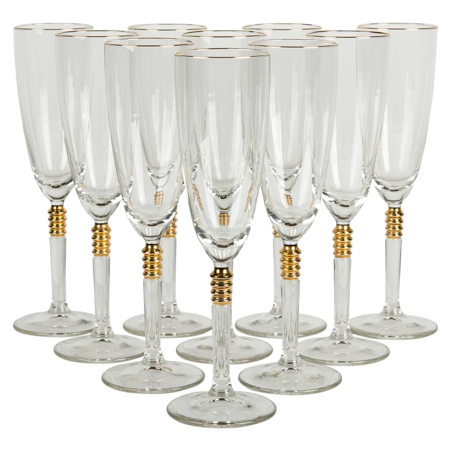 French Crystal Flutes, S/10 at 1stdibs