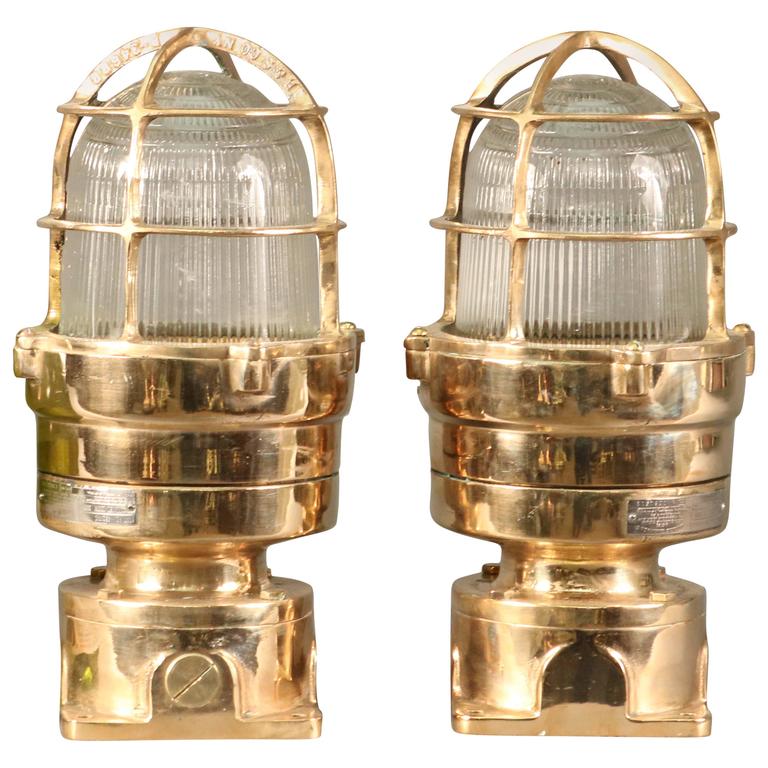 Pair of Solid Brass Pier Lights For Sale at 1stDibs