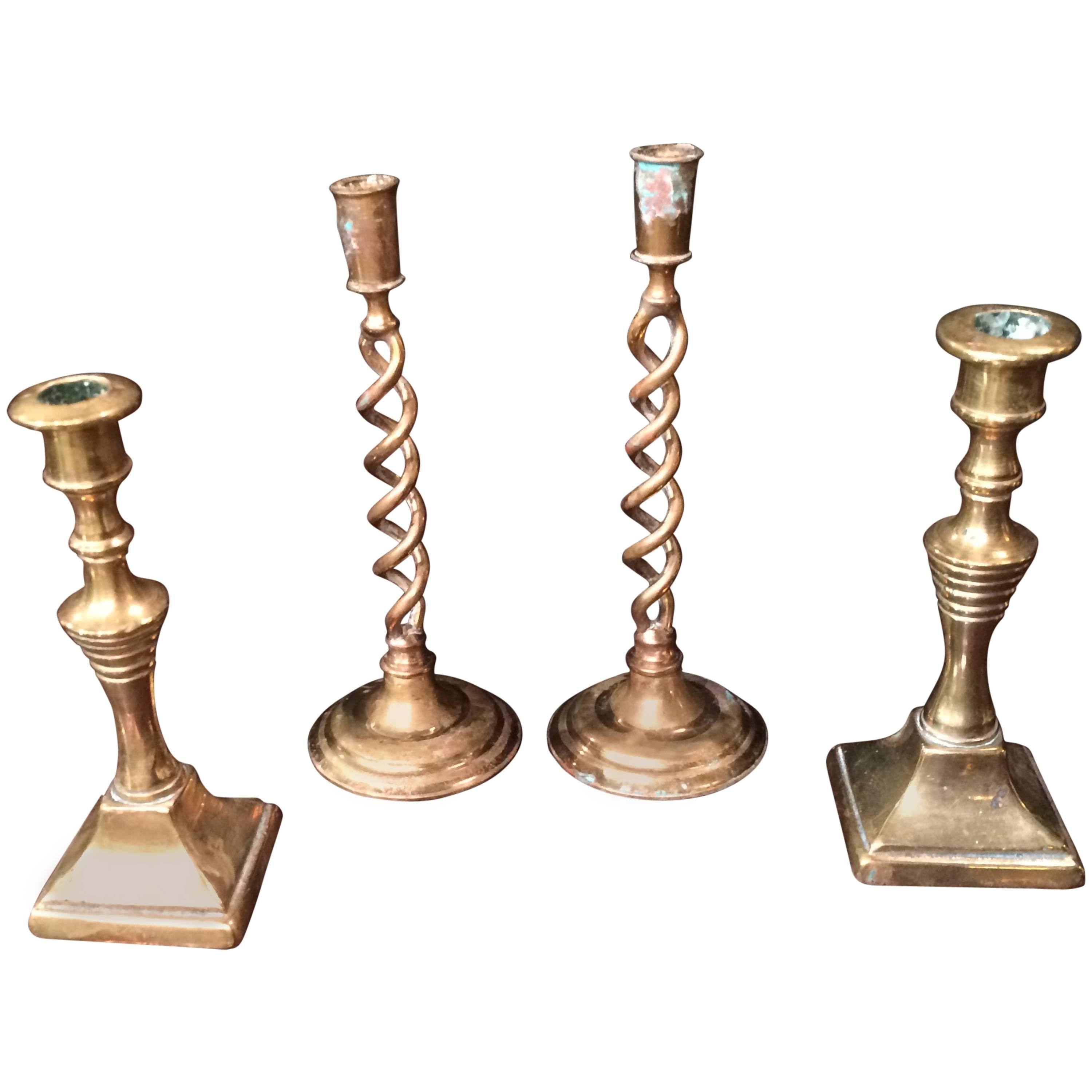 English Brass Miniature Candlesticks, Two Pairs at 1stDibs