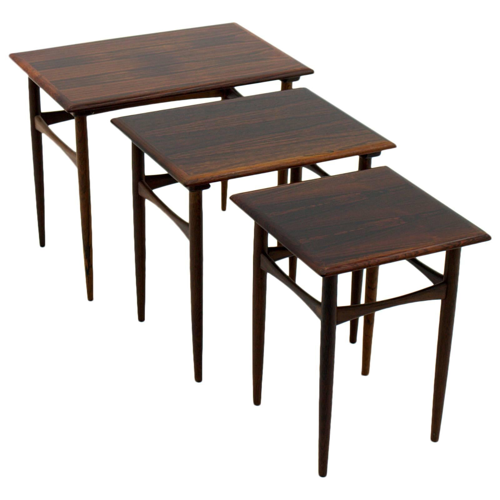 1960s Teak/Tile Nesting Tables, Denmark, 3 Pieces at 1stDibs