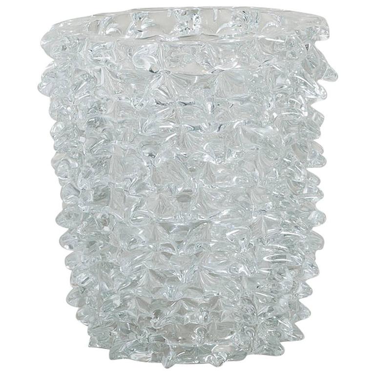 Sensational Large Heavily Textured Clear Glass Vase at 1stDibs