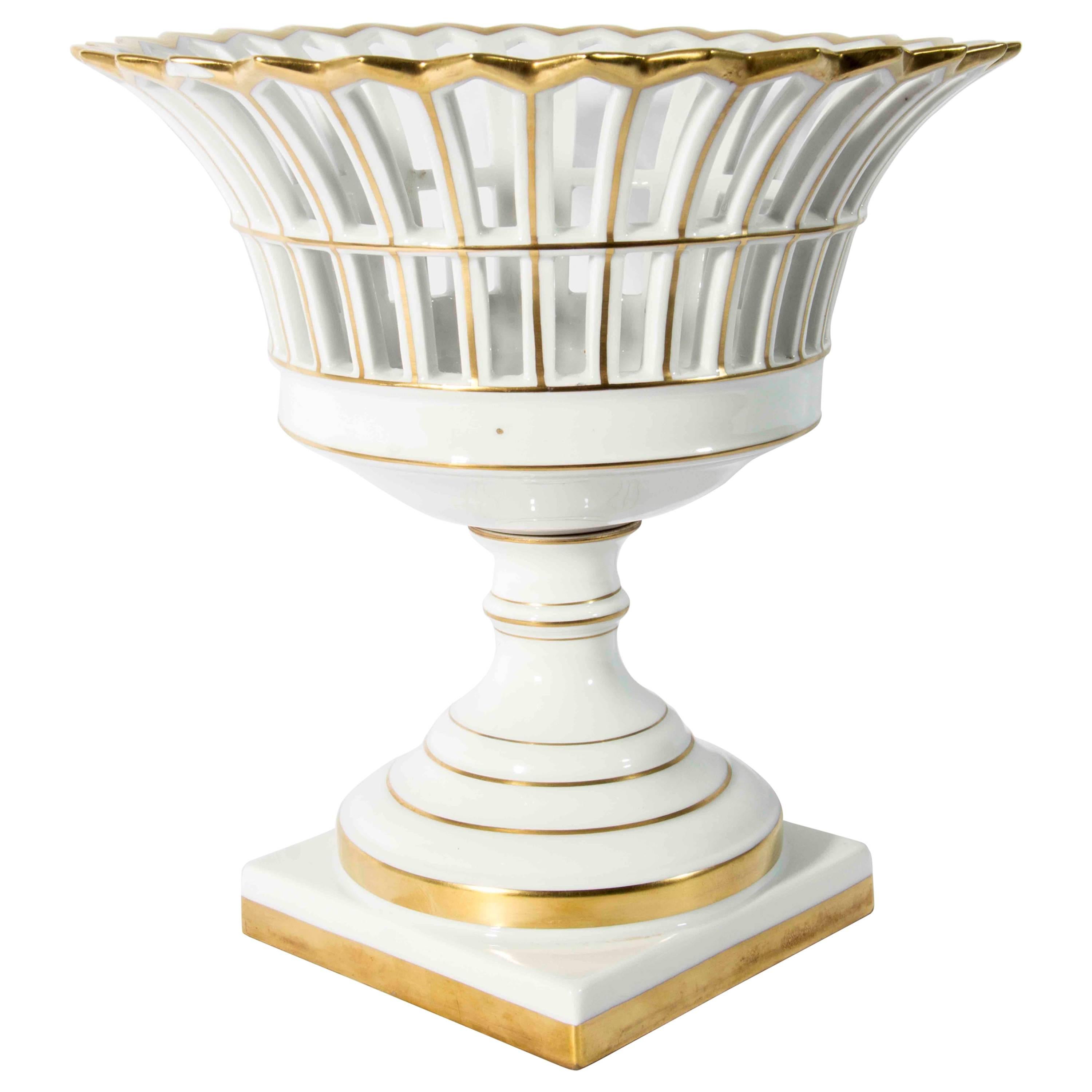Antique European Porcelain Compote with Gold Design at 1stDibs