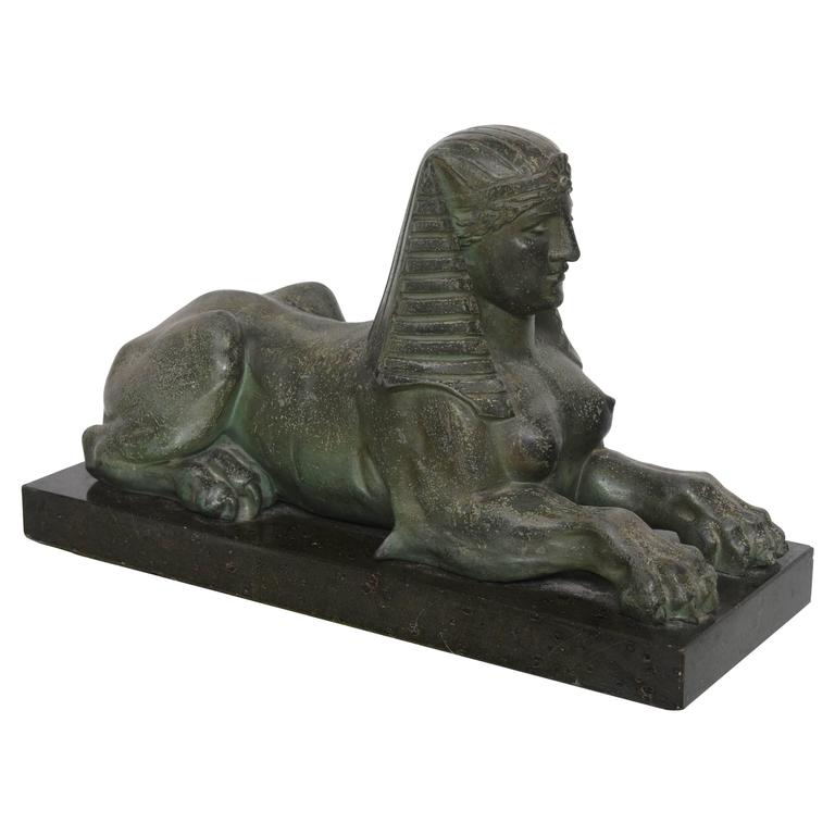 Neo-Classical French, Empire Revival-Egyptian Sphinx on Marble Base at ...