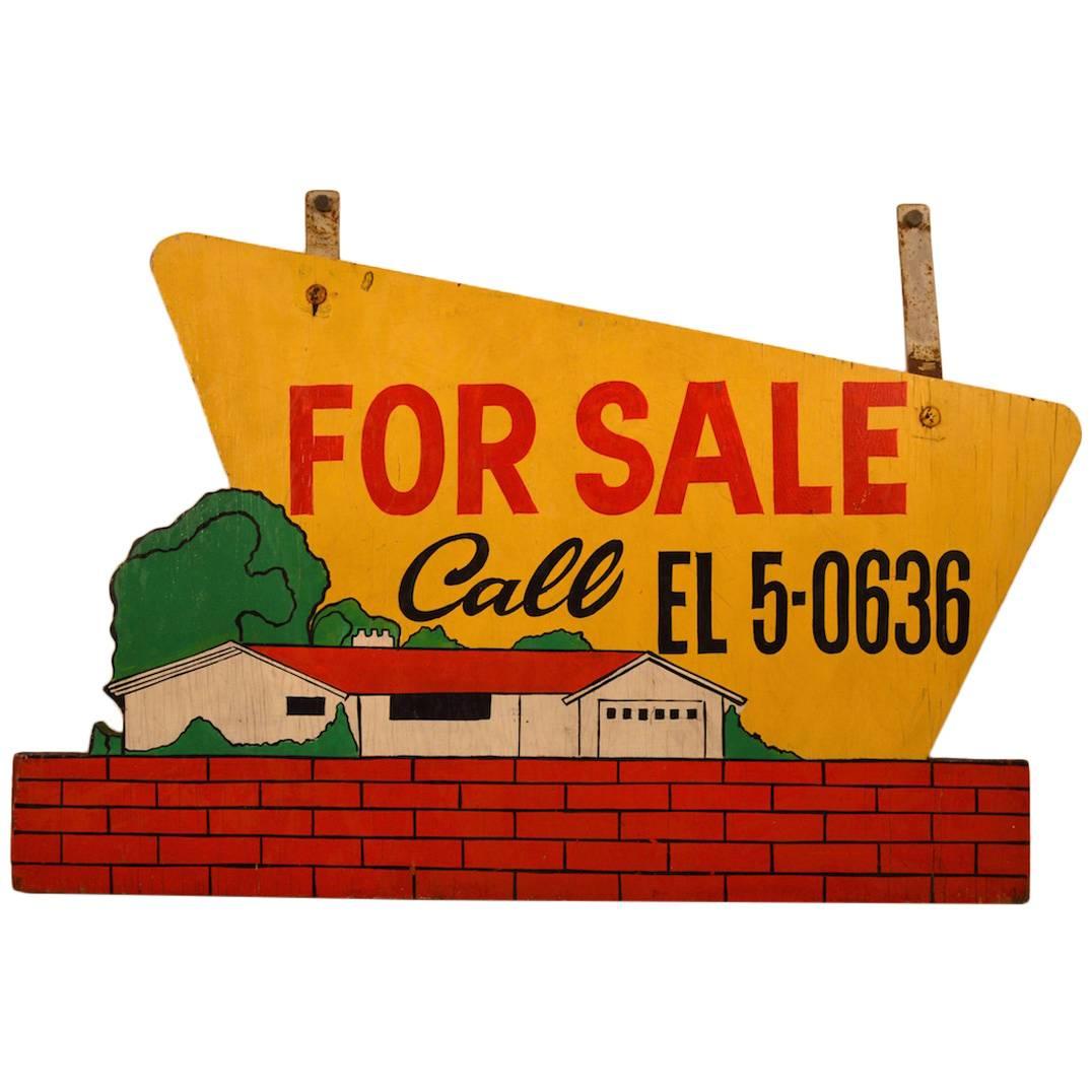 Folky Mid Century Painted Wood Real Estate "For Sale" sign at 1stDibs