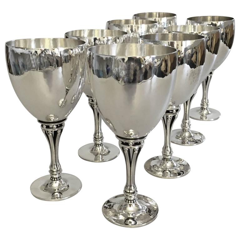 Georg Jensen Sterling Silver Wine Goblets, Set of Eight at 1stDibs