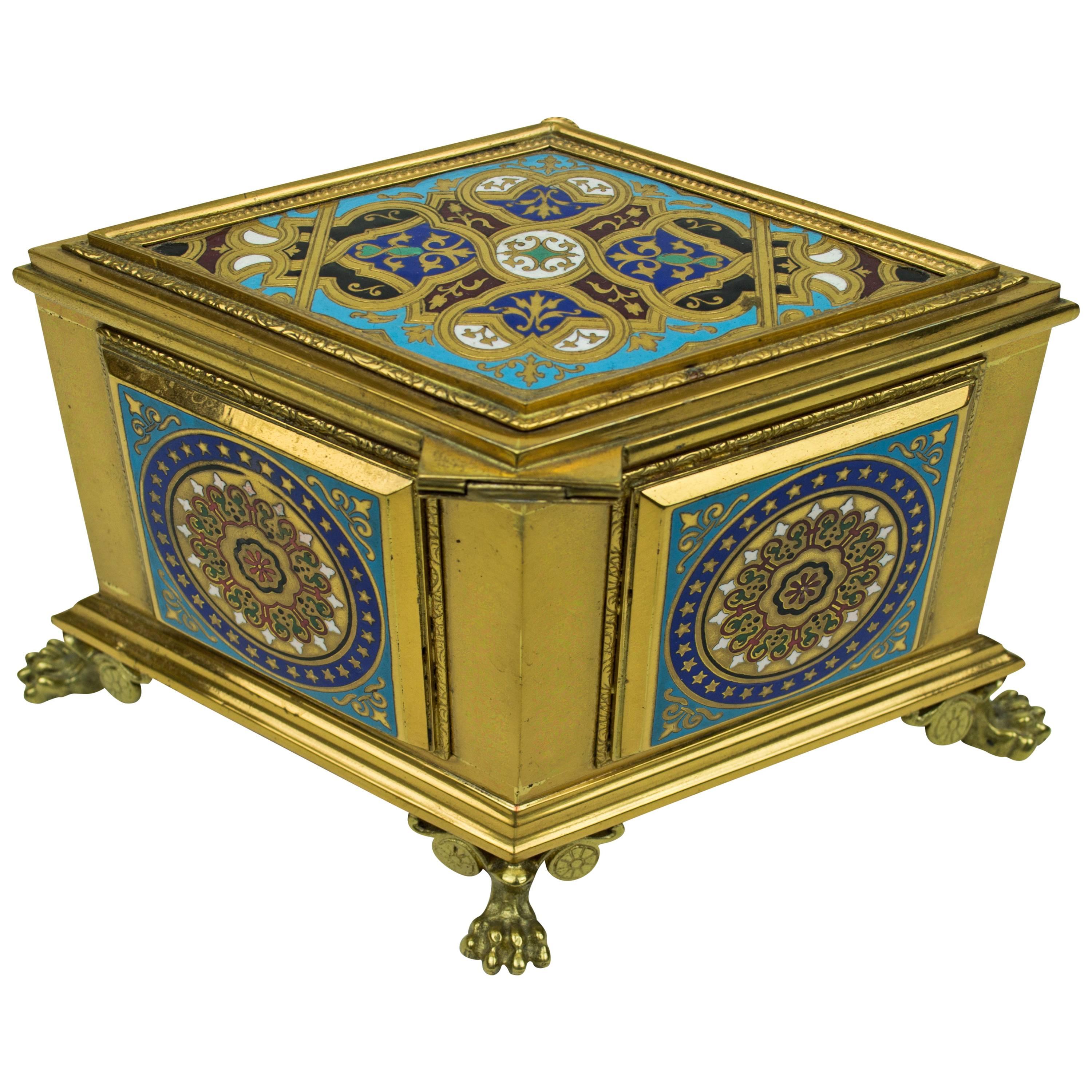Gilt Bronze and Enamel Diamond Shape Jewelry Box For Sale at 1stDibs