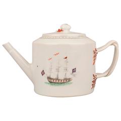 A Chinese export porcelain teapot with British ship, 18th century For ...