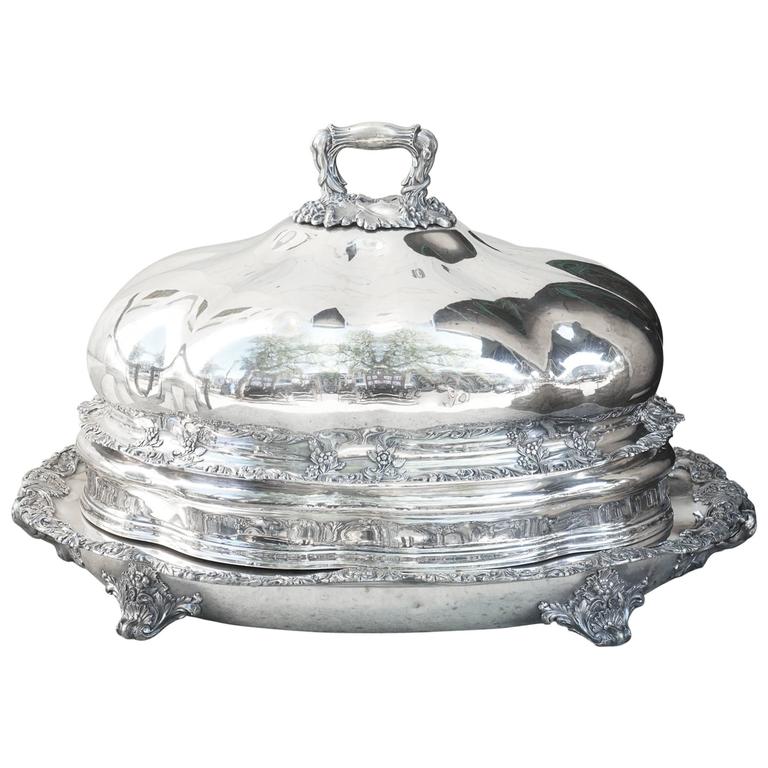 Very Large and Impressive Victorian Silver Plate Covered Meat Platter ...