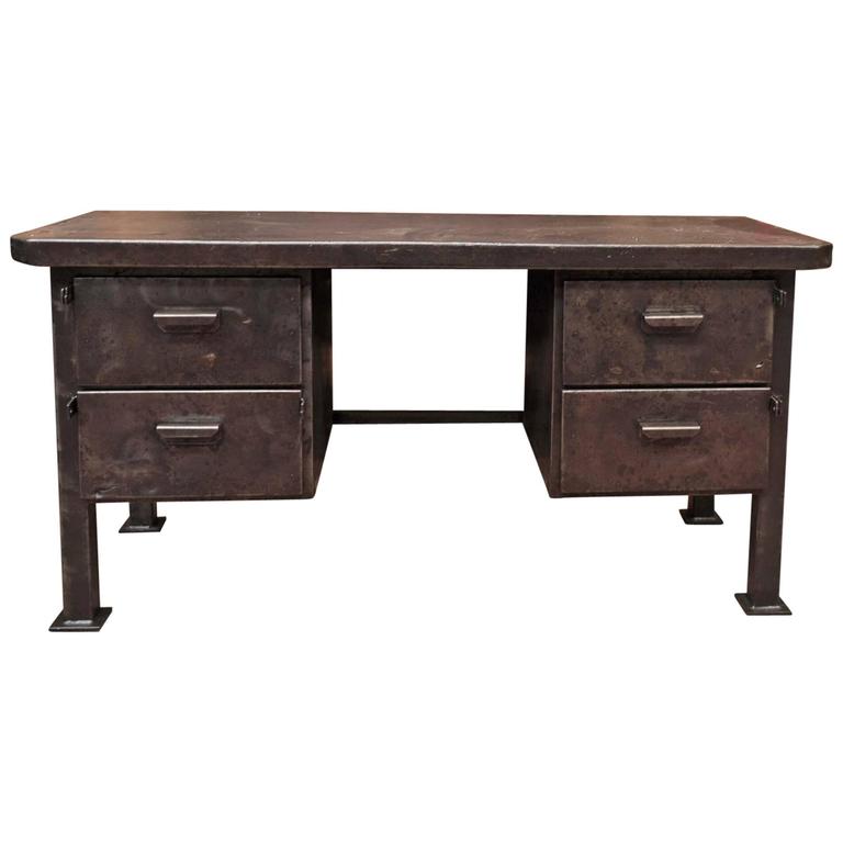 Industrial Iron French Factory Desk, 1940s at 1stDibs