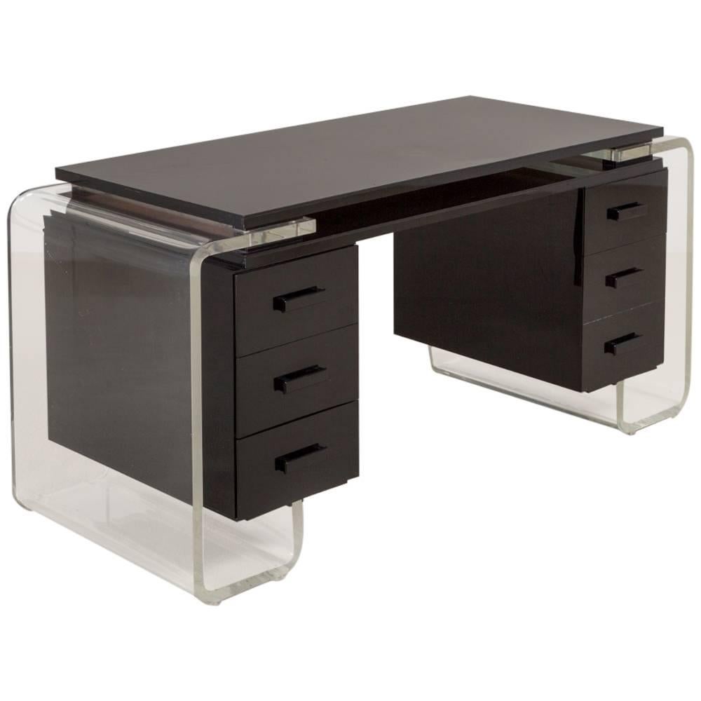 Large Black and Clear Lucite Vanity Table or Desk, 1980s at 1stDibs