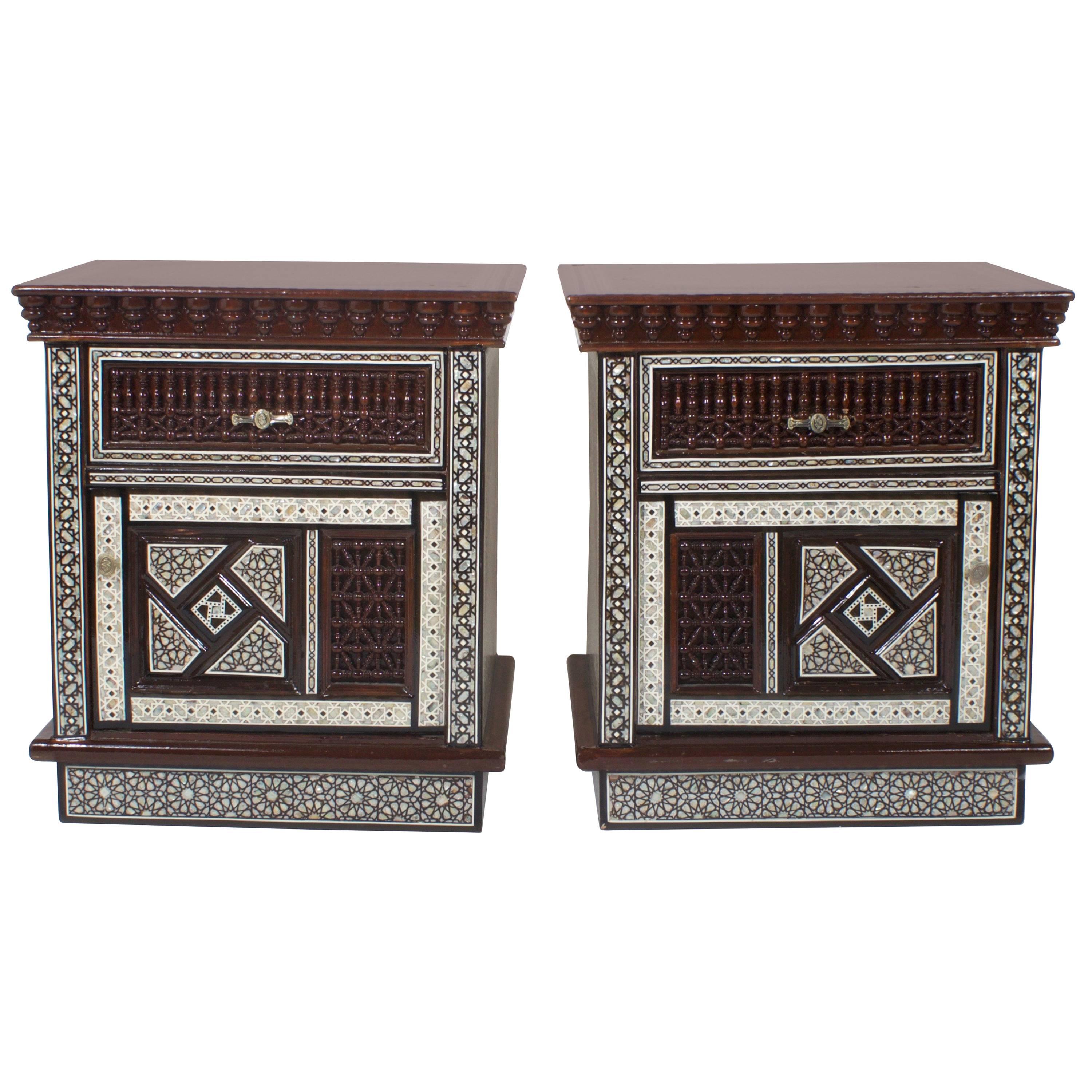 Pair of Large Scale Midcentury Moroccan Nightstands at 1stDibs