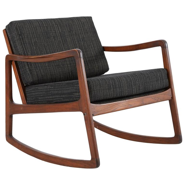 Danish Rocking Lounge Chair by Ole Wanscher at 1stDibs