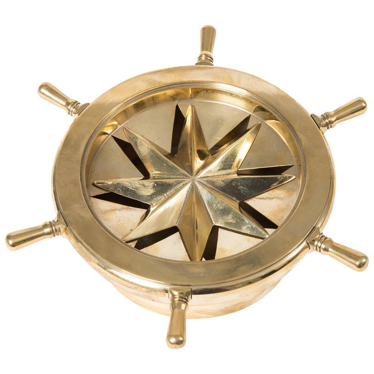 Small Brass Nautical Themed Ash Tray with Rotating Ships Wheel Cover at ...