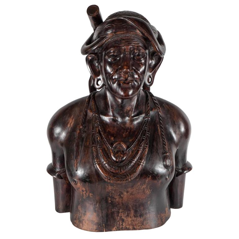 Incredible Hand-Carved Wood Bust Sculpture of Tribal Folk Medicine Man ...