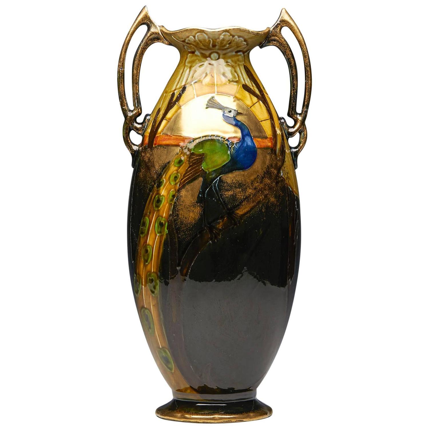 Art Nouveau Thomas Forester Peacock Vase, circa 1890 at 1stdibs