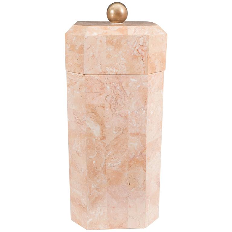 Maitland-Smith Tall Decorative Box in Tessellated Stone with Brass Ball ...