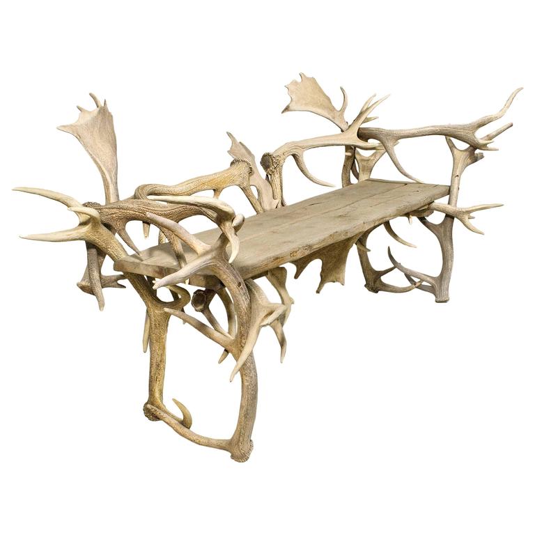 Antique Antler Bench, circa 1920, Switzerland at 1stDibs
