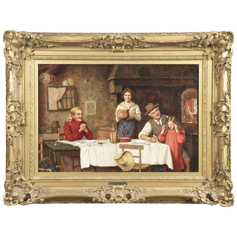 Emmanuel Costa Antique Interior Scene Painting, "Grandparents' Favorite ...