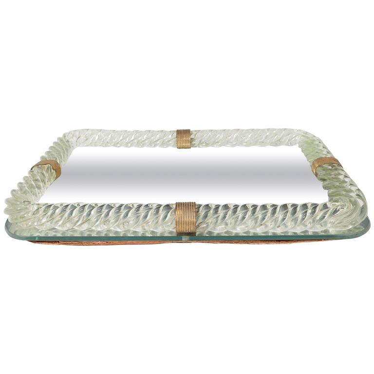 Venini Glass Mirrored Vanity Tray With Twisted Frame At 1stdibs