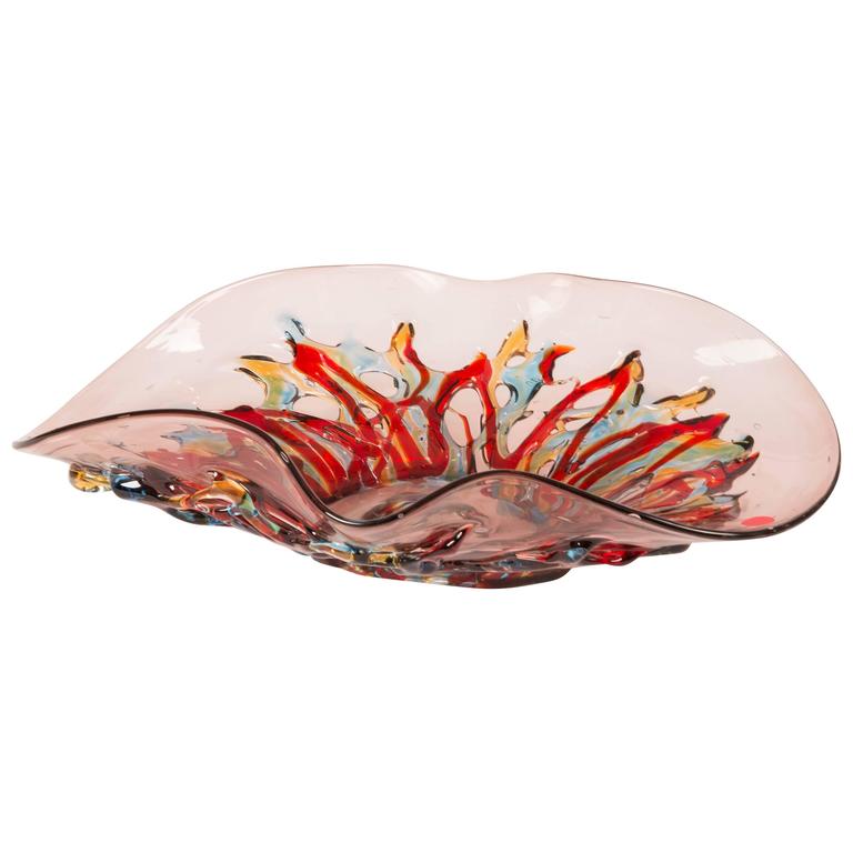 Free-Form Colorful Murano Glass Shallow Bowl For Sale at 1stDibs