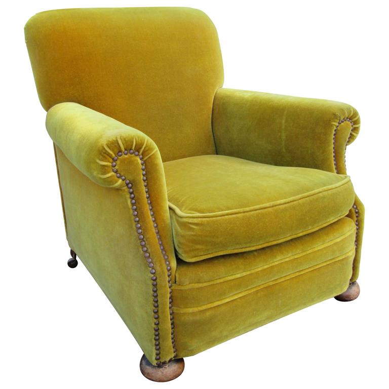 Chartreuse Mohair Velvet Club Chair at 1stDibs