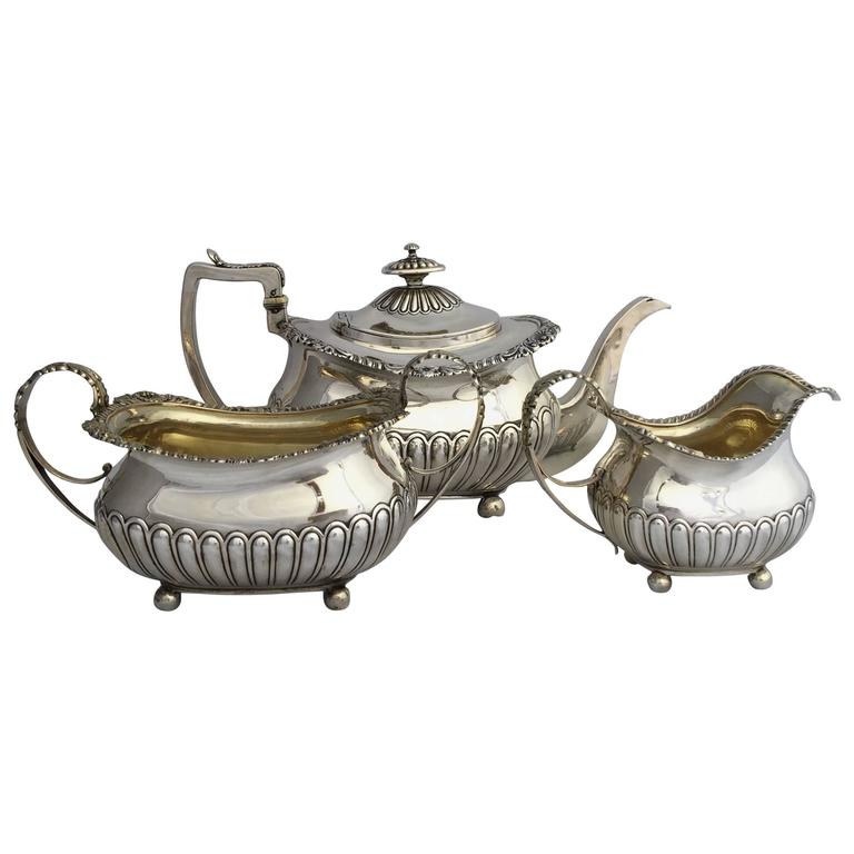 Georgian Three-Piece English Sterling Silver Tea Set by William Eaton ...