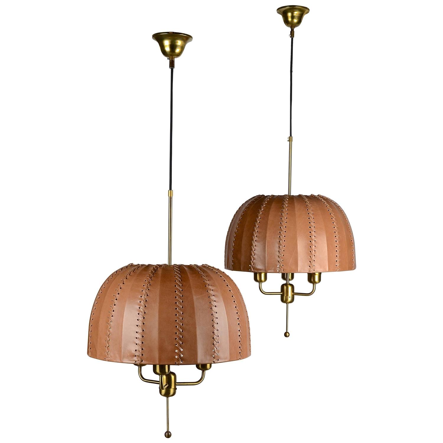 Pair Of Pendants Leather Shades Hans Agne Jakobsson Markaryd 196070s At 1stdibs