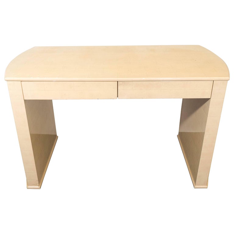 Karl Springer Style Faux Parchment Desk at 1stdibs