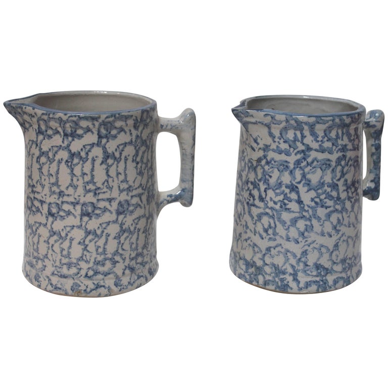 Pair of 19th Century Spongeware Pitchers at 1stDibs