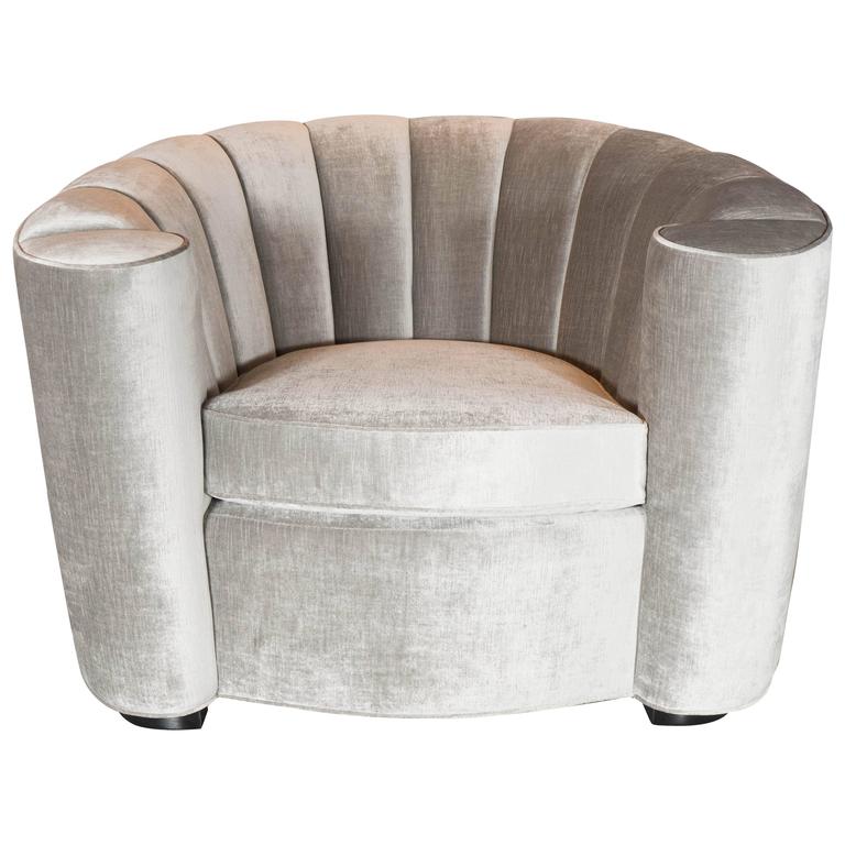 1940s Art Deco Hollywood Scroll-Arm Channel-Back Club Chair in Platinum ...