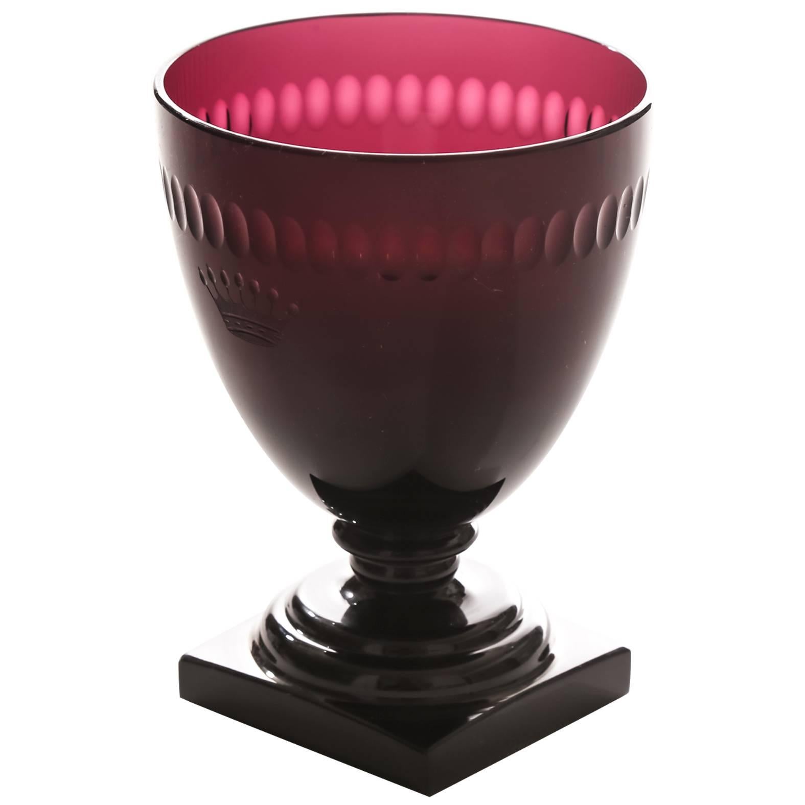 17 Antique Amethyst Cut Crystal Goblets, Square Base at 1stDibs